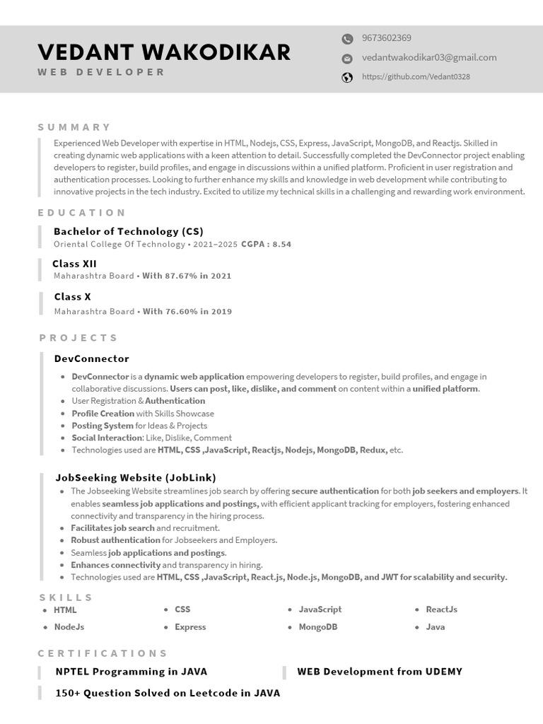 Vedant Resume | PDF | Web Development | Systems Architecture