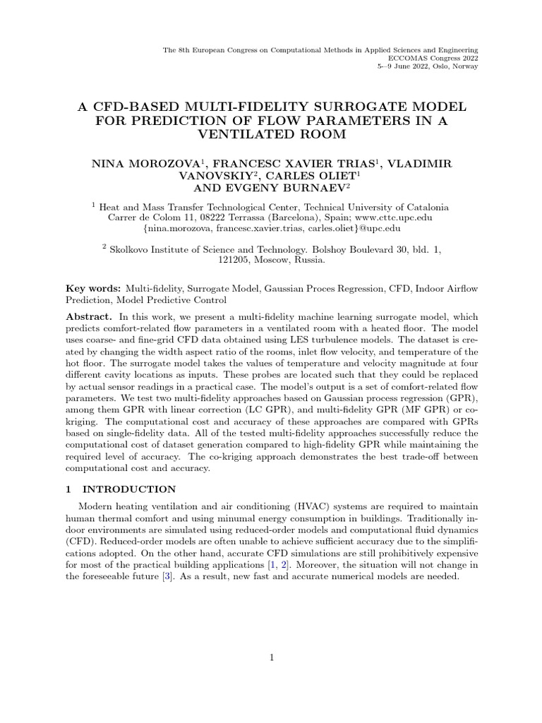 A Cfd-Based Multi-Fidelity Surrogate Model For Prediction of Flow Parameters in A Ventilated ...