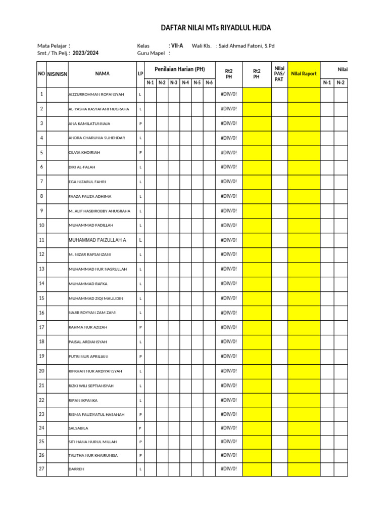 Format Nilai Raport Rdm-Pas Des 2023 Mts RH | PDF