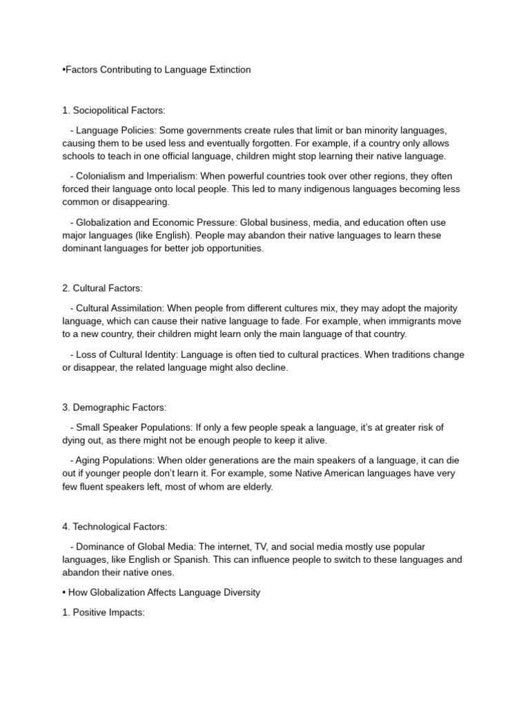 Causes of Language Extinction Factors | PDF | Dialect | Human Communication