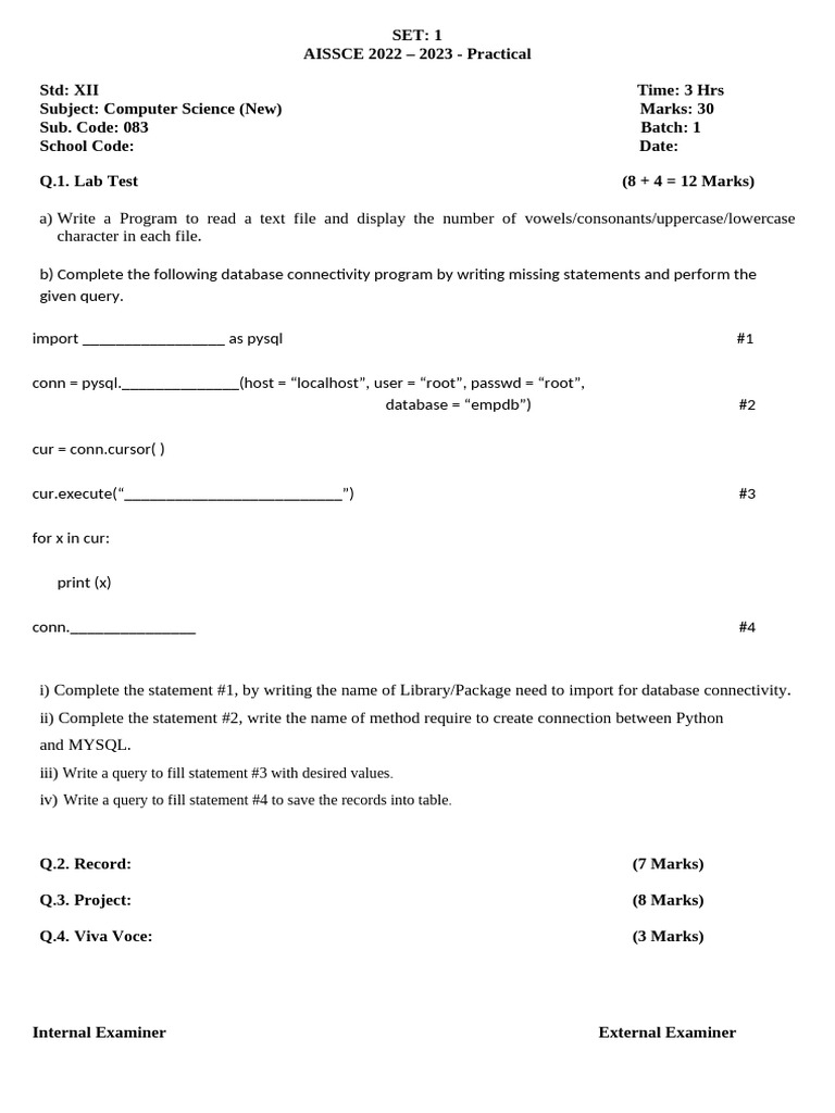 AISSCE CS Practical QP-0001 | PDF AISSCE CS Practical QP-0001 | PDF
