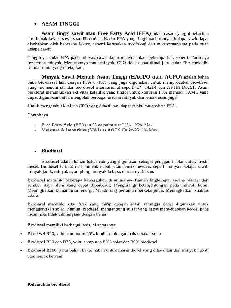 Asam Tinggi Sawit Atau Free Fatty Acid | PDF