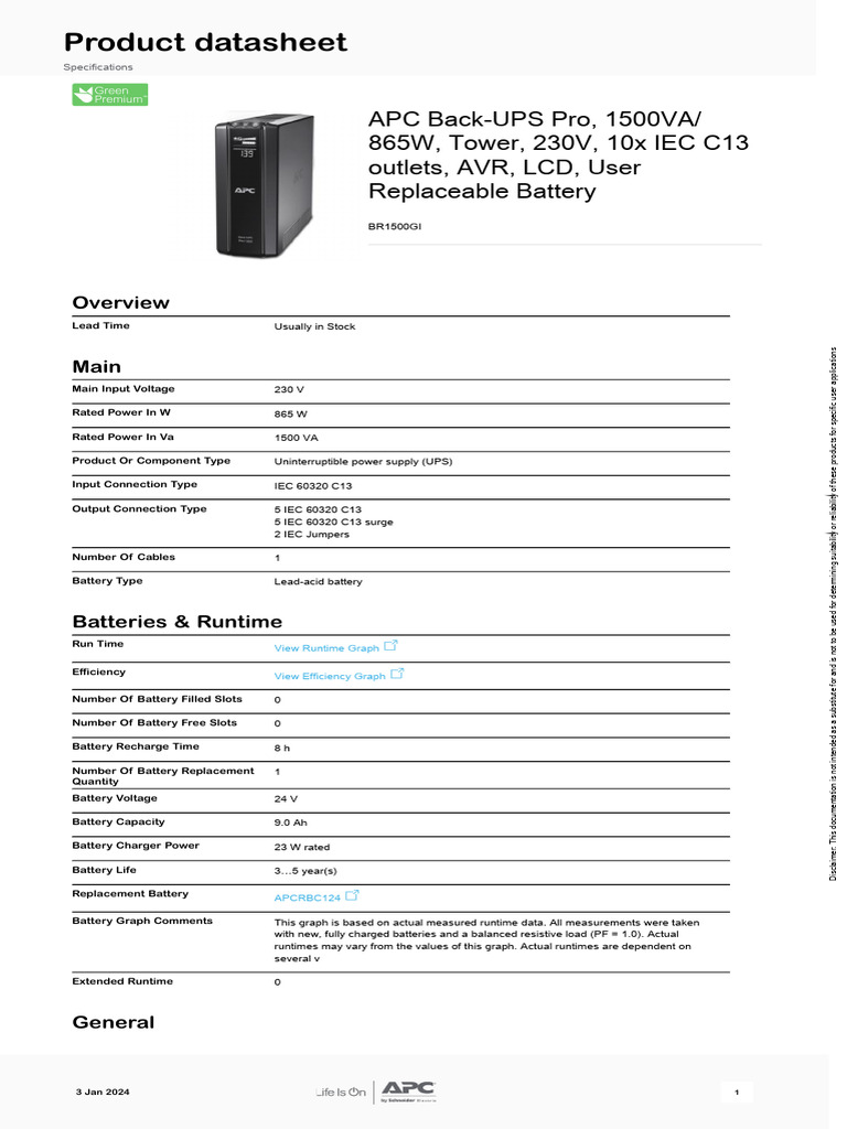 APC BackUPS-Pro BR1500GI | PDF | Electricity | Manufactured Goods