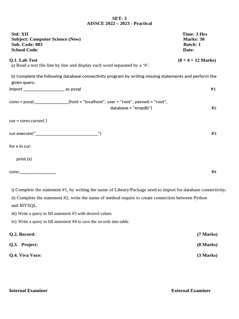 AISSCE CS Practical QP-0003 | PDF