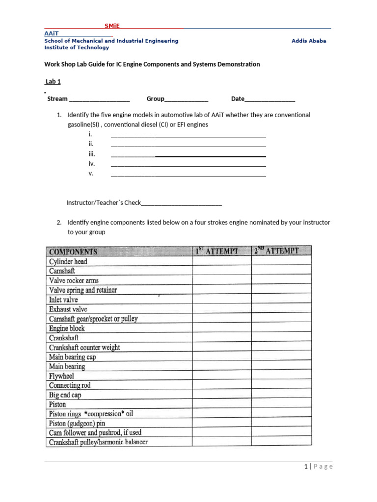 Work Shop Lab Guide For IC Engine | PDF | Engines | Fuel Injection