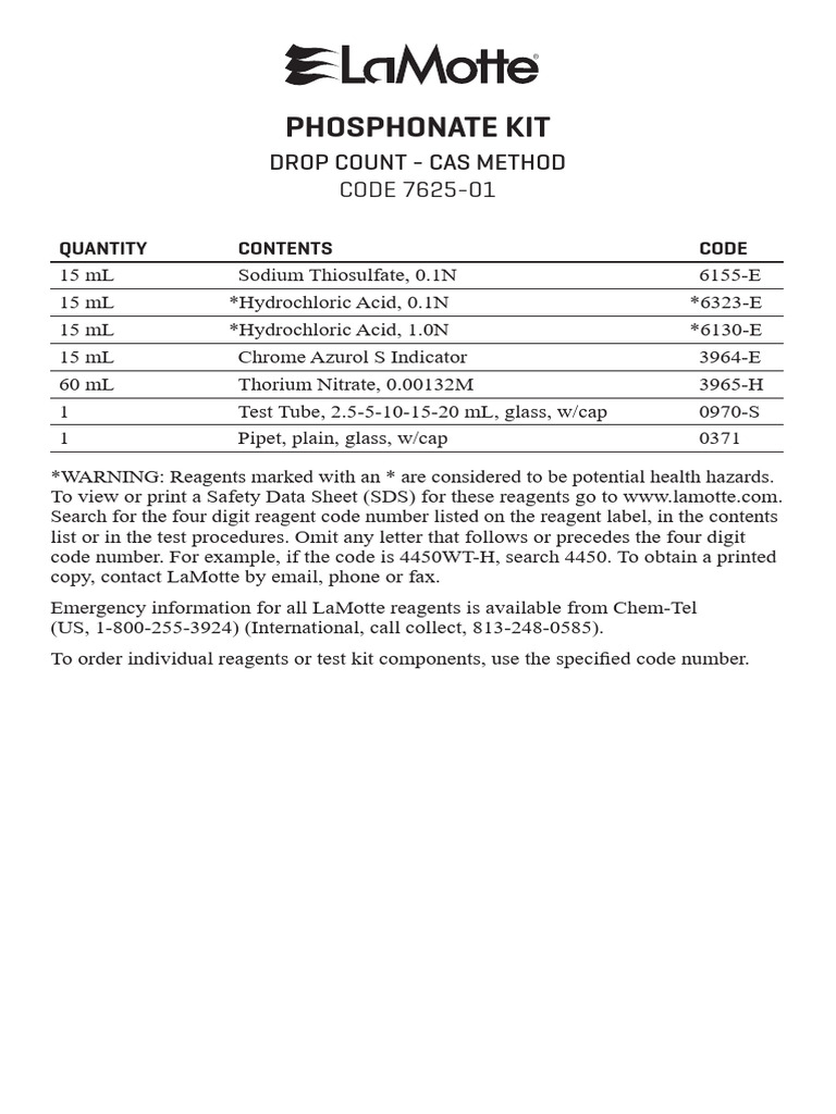 Phosphonate Kit: Drop Count - Cas Method | PDF | Chemical Compounds ...