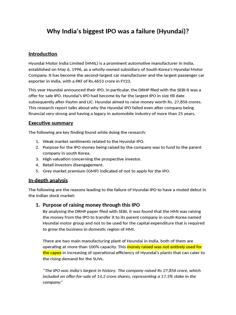 Reasons Behind Hyundai IPO Failure | PDF | Initial Public Offering ...