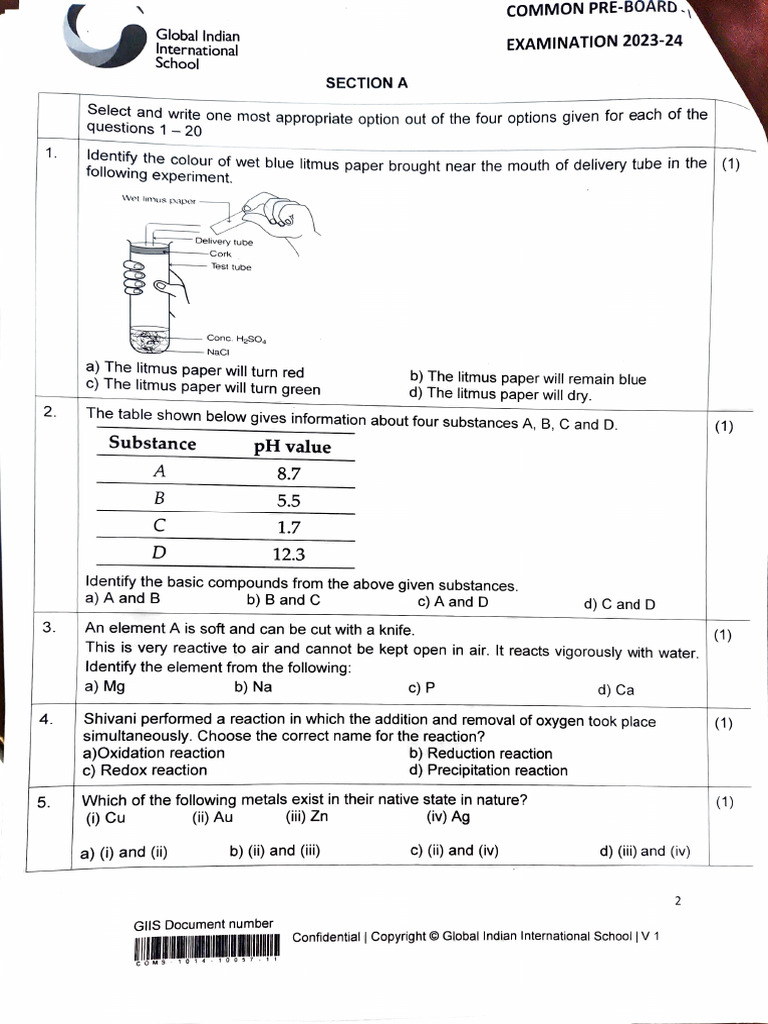 Science Pre Board Paper | PDF | Chemical Substances | Chemistry