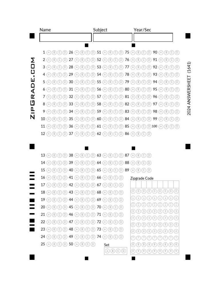 2024 ZipGrade Answer Sheet | PDF