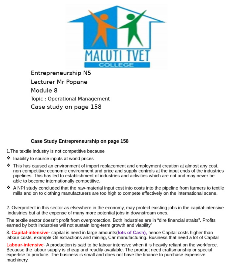 N5 Entrepreneurship Module 8 Case Study | PDF