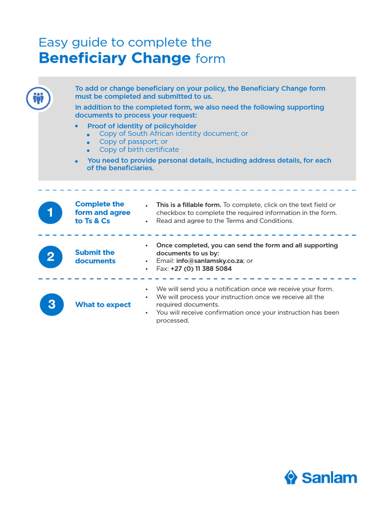 Sanlam Sky - Beneficiary Change Form | PDF