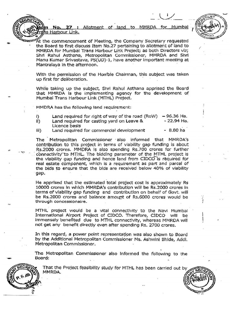 MTHL - CIDCO Board | PDF