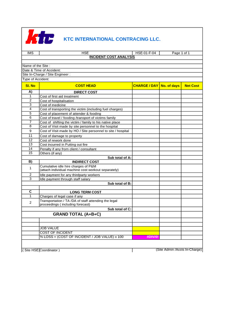 Incident Cost Analysis Template | PDF