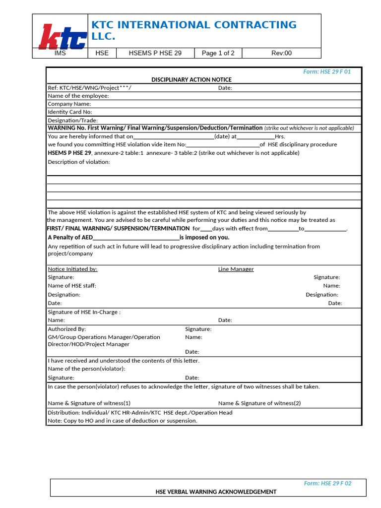 HSE 01 F 03 - HSE Norms Violation Memo | PDF | Justice | Crime & Violence