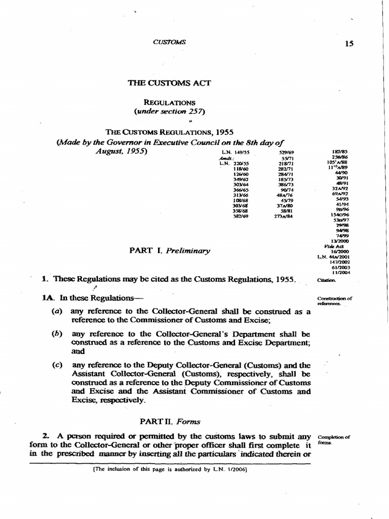 Customs Regulations Overview 1955 | PDF | Customs | Cargo