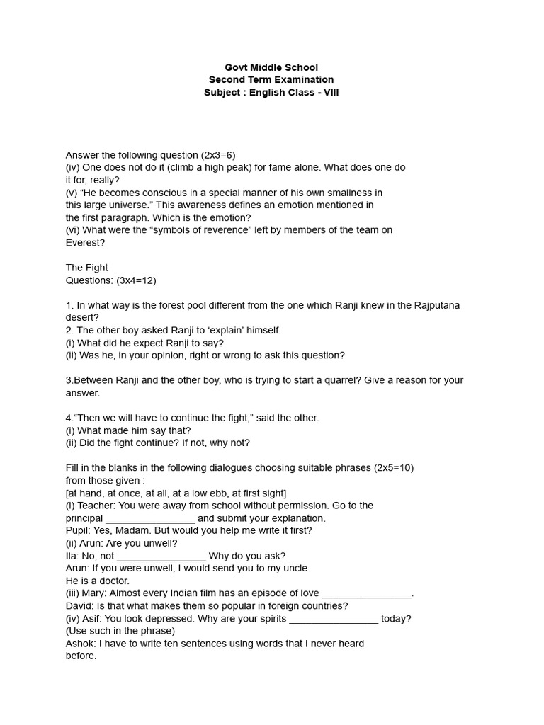 Class 8 Test Paper-1 | PDF