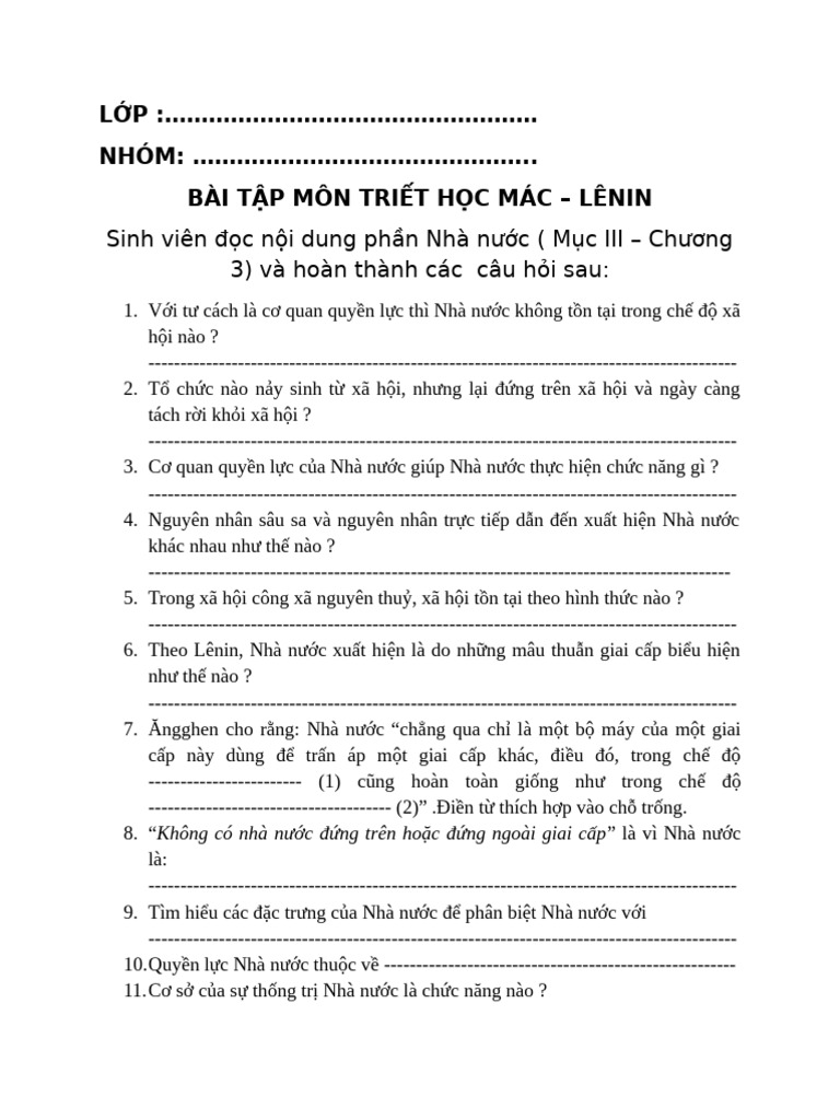 THML - Bài Tập Chương 3 - Nhà Nước | PDF