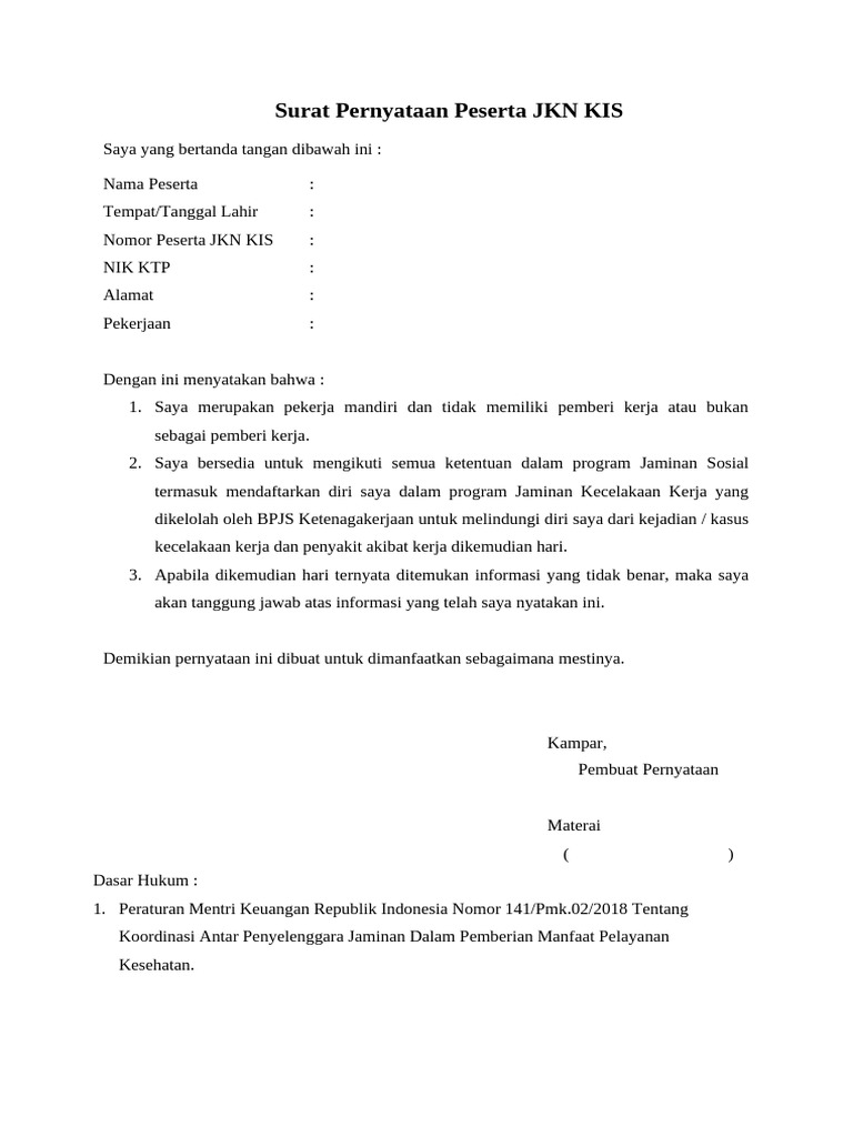 Form Pernyataan JKN KIS | PDF