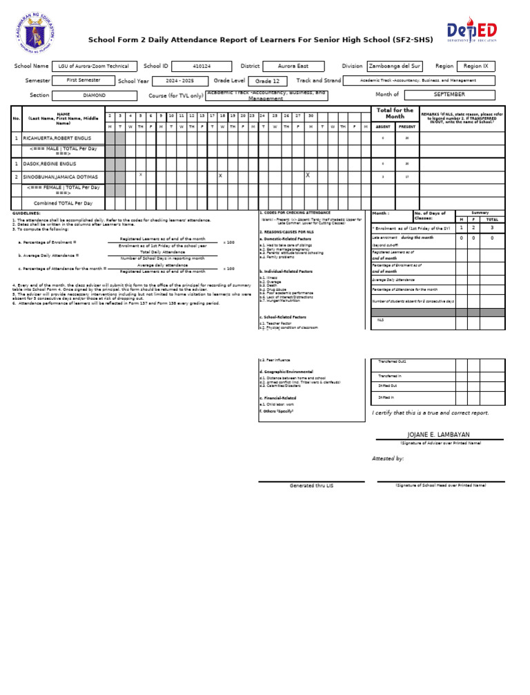 SF2 Abm Setember | PDF | Human Development
