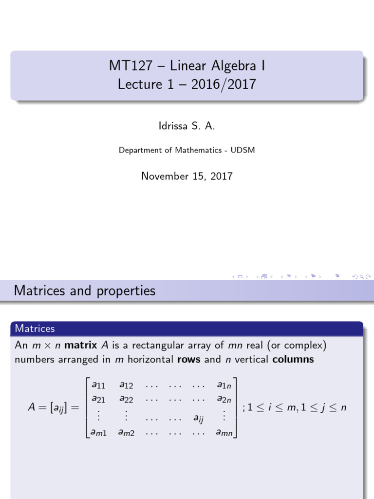 MT 127 Lecture_01 | PDF | Matrix (Mathematics) | Mathematical Objects
