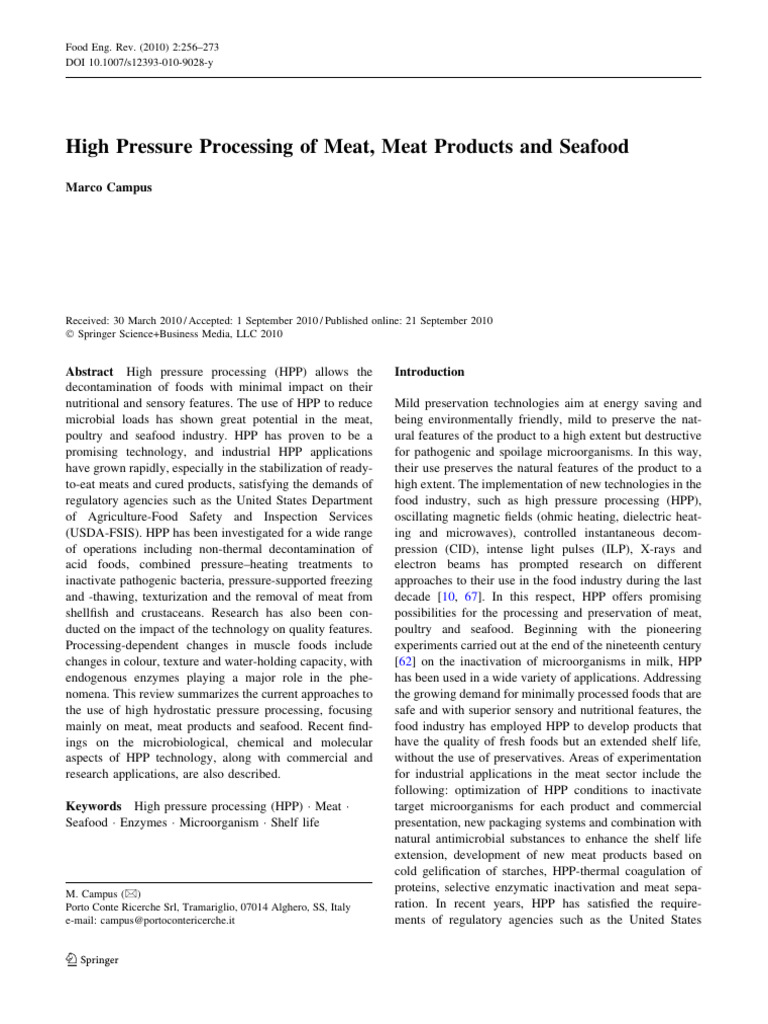 High Pressure Processing in Meat & Seafood | PDF | Heat Transfer | Cell ...