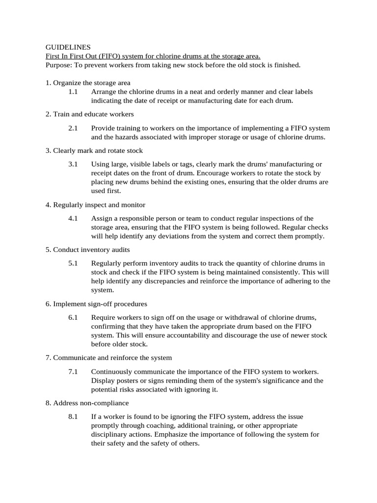 GUIDELINES Fifo Chlorine | PDF