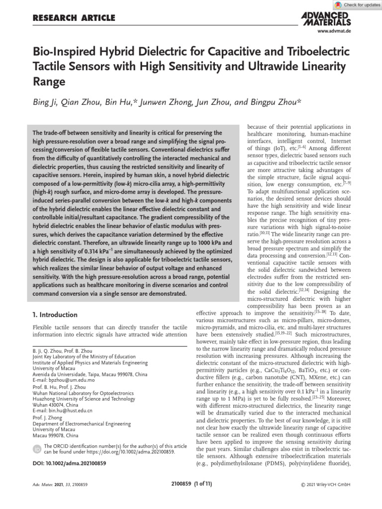 Bio-Inspired Hybrid Dielectric For Capacitive and Triboelectric Tactile ...