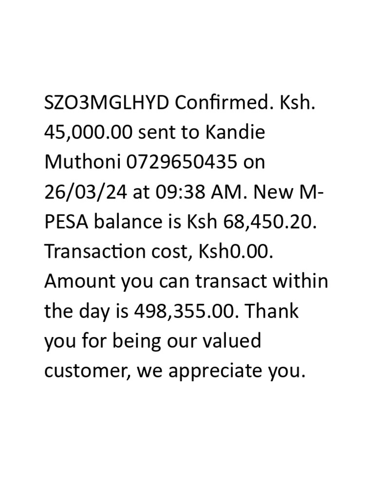 M-PESA Transaction Confirmations Summary | PDF