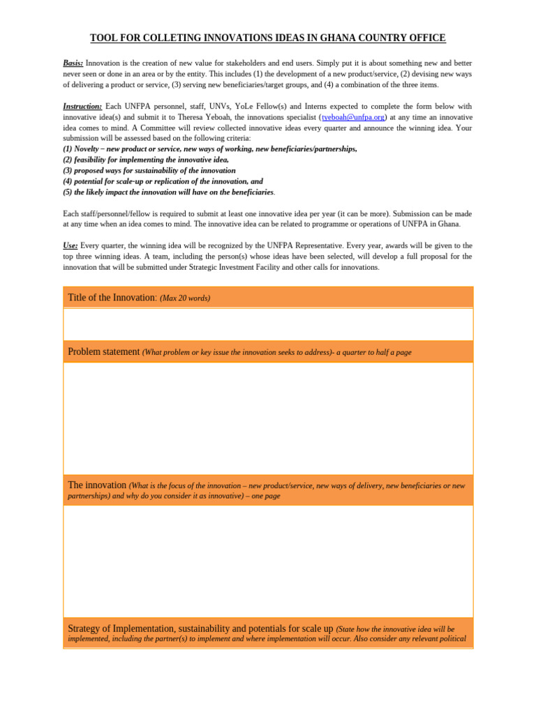 Template For Submission of Innovation Ideas in GCO | PDF | Innovation ...