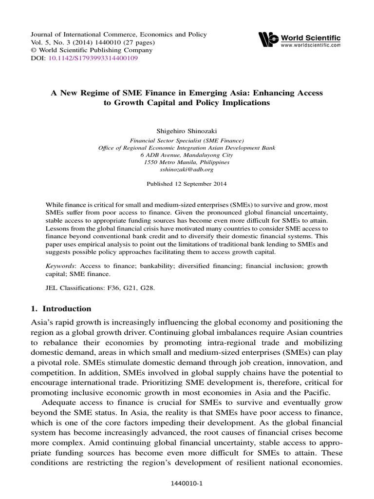 A New Regime of SME Finance in Emerging | PDF | Small And Medium Sized ...