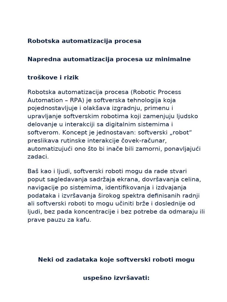 Robotska Automatizacija Procesa | PDF