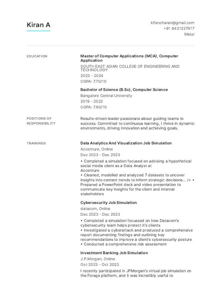KiranA InternshalaResume | PDF | Simulation | Computer Security