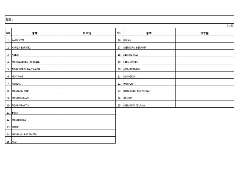 List Kotoba Tesuto - XLSX - Sheet3-6 | PDF