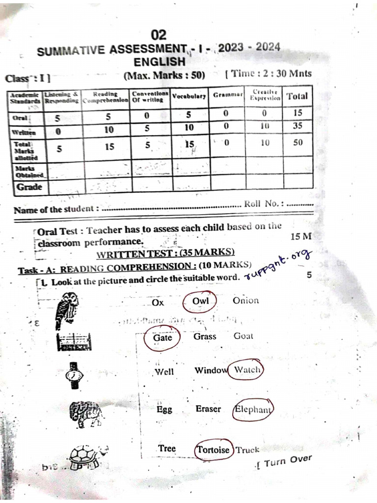Pages From 1St Class Eng SA1 KEY | PDF