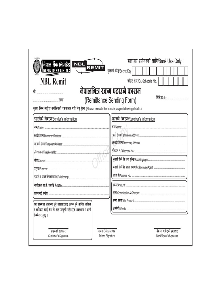 NBL Remit Sending Form | PDF