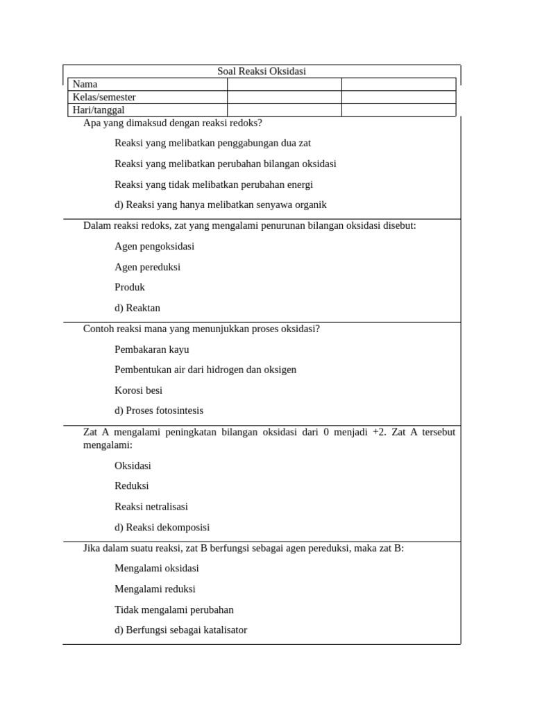 Kisi-Kisi Instrumen Soal | PDF
