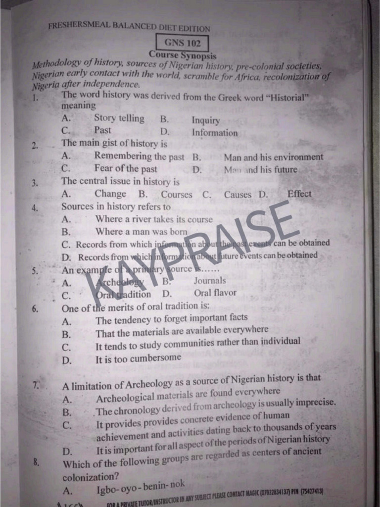 Gns 102 Past Questions by Kaypraise 1 | PDF