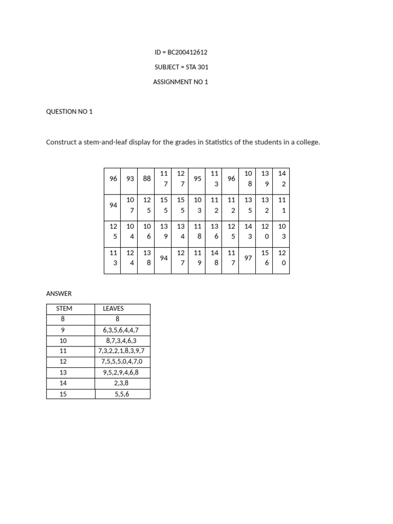 sta301 assignment 1 | PDF | Statistics