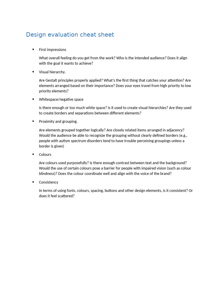 Resource - Design Evaluation Cheat Sheet | PDF
