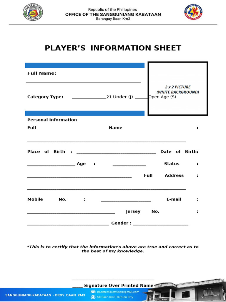 Players-Information-Sheet For Xmas Leage | PDF