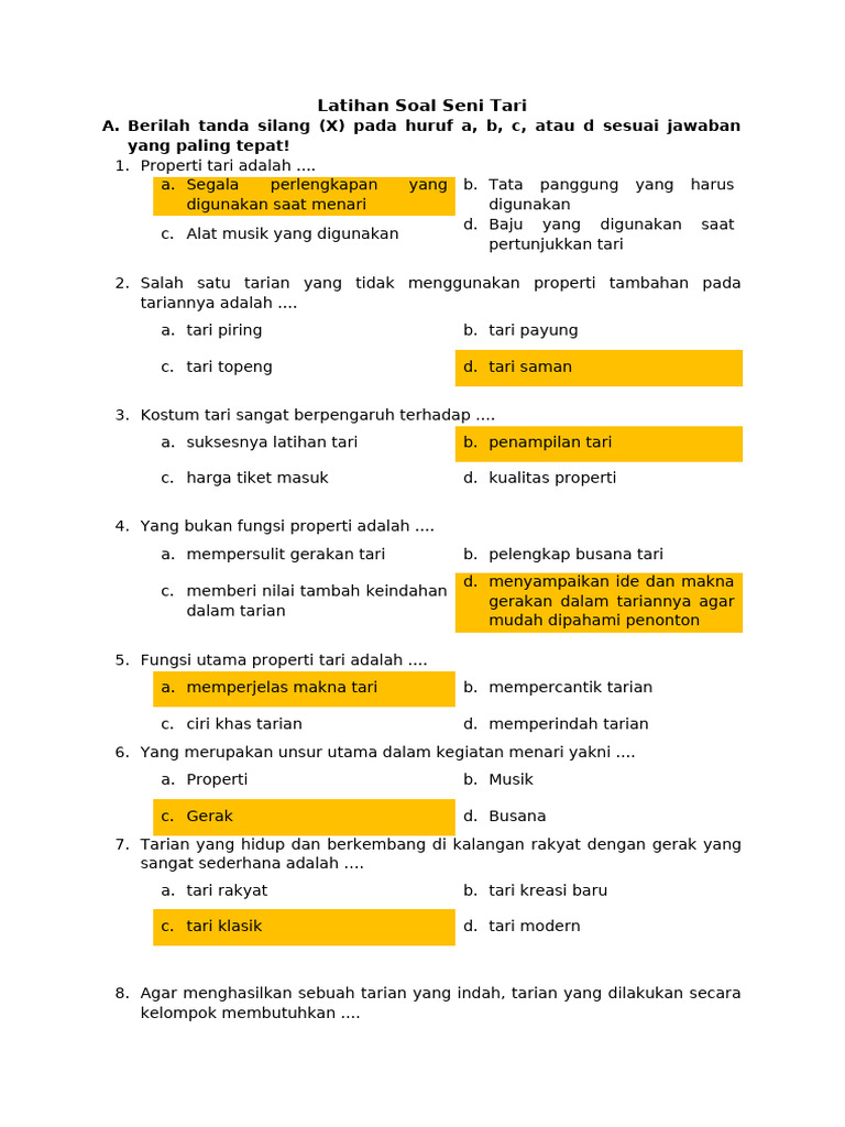 Latihan Soal Seni Tari | PDF Latihan Soal Seni Tari | PDF