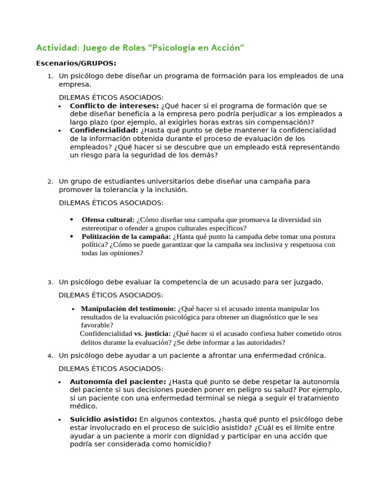 Juego de Roles. Psicología en Acción | PDF | Diagnostico medico ...