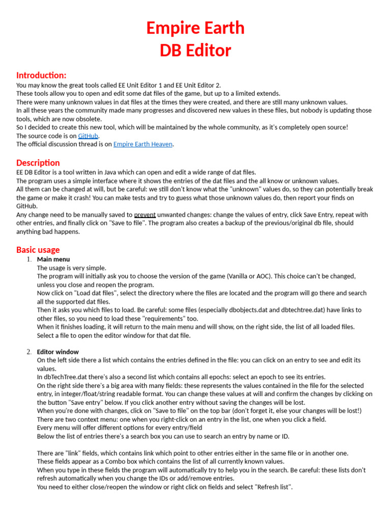Empire Earth - DB Editor - Manual | PDF | Computer File | System Software