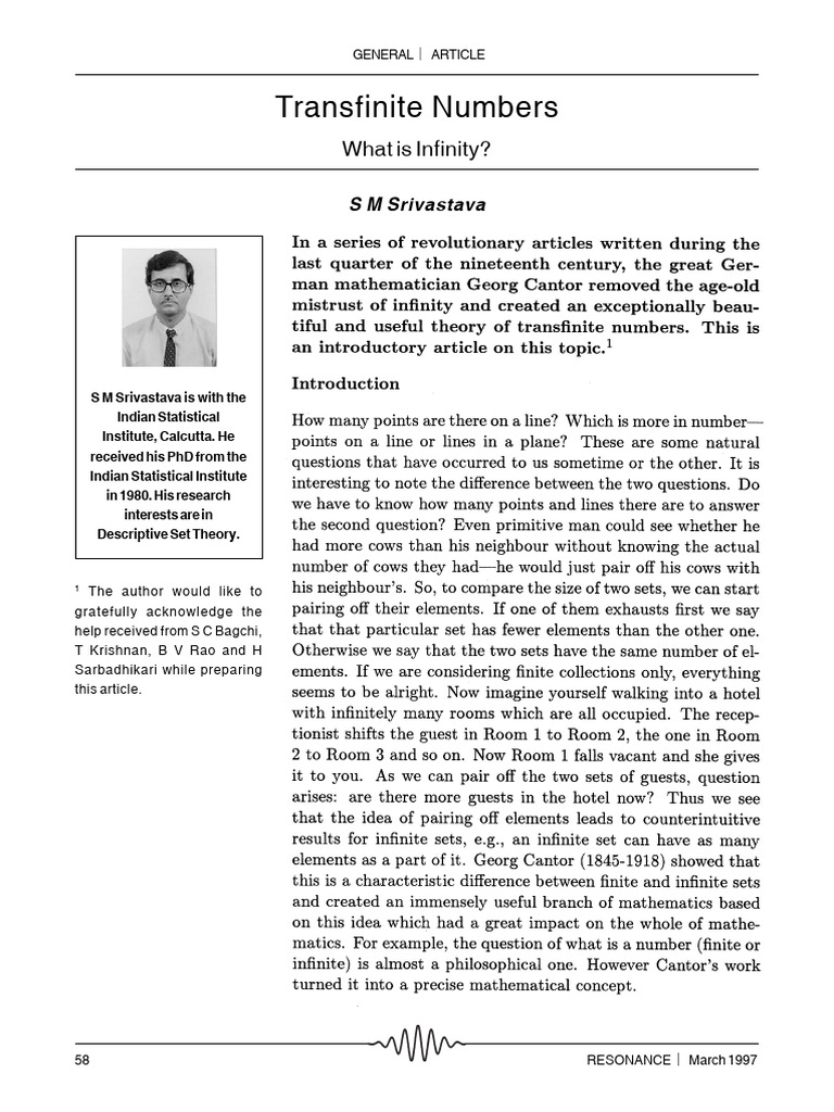 Srivastava - Transfinite Numbers - What Is Infinity | PDF | Infinity ...