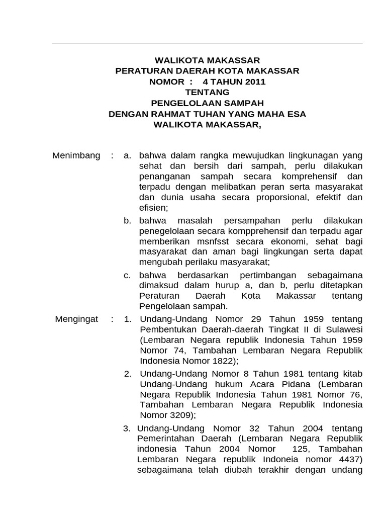Perda Pengelolaan Sampah | PDF