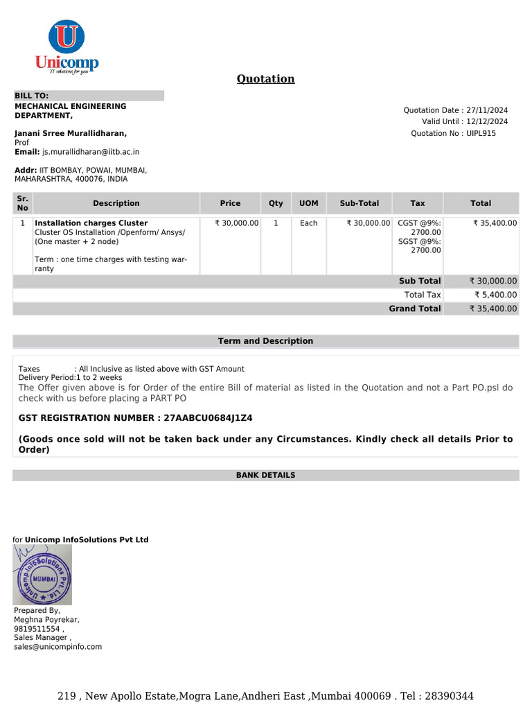 Quotation 1 UIPL915 | PDF