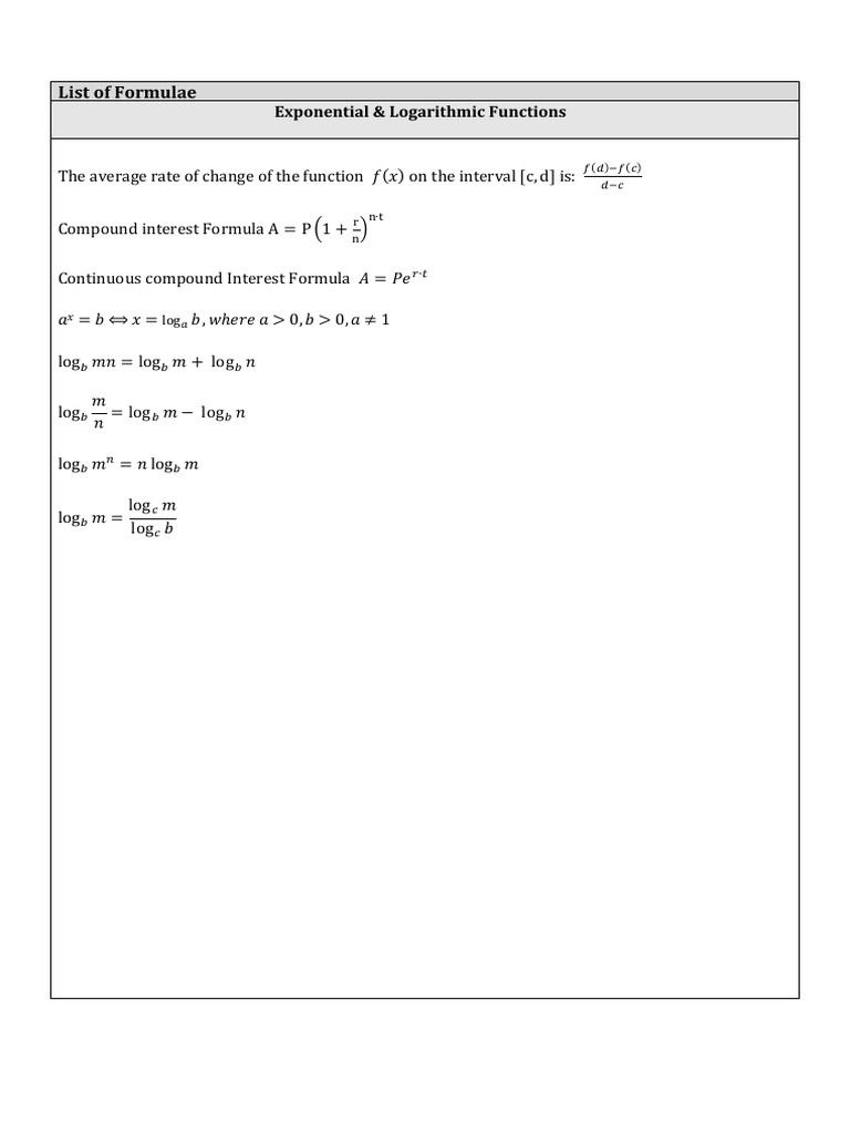 AY2425 T1 EoT Formula Sheet MAT61 | PDF