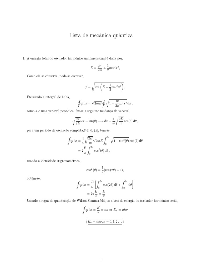 Lista Mecanica Quantica 2003 | PDF | Física | Mecânica