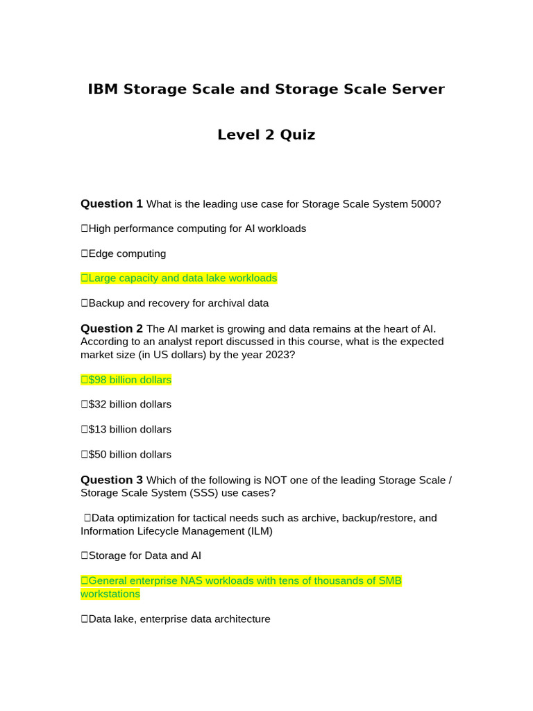 IBM Storage Scale and Storage Scale Server Level 2 Quiz | PDF | Cloud Computing | Scalability