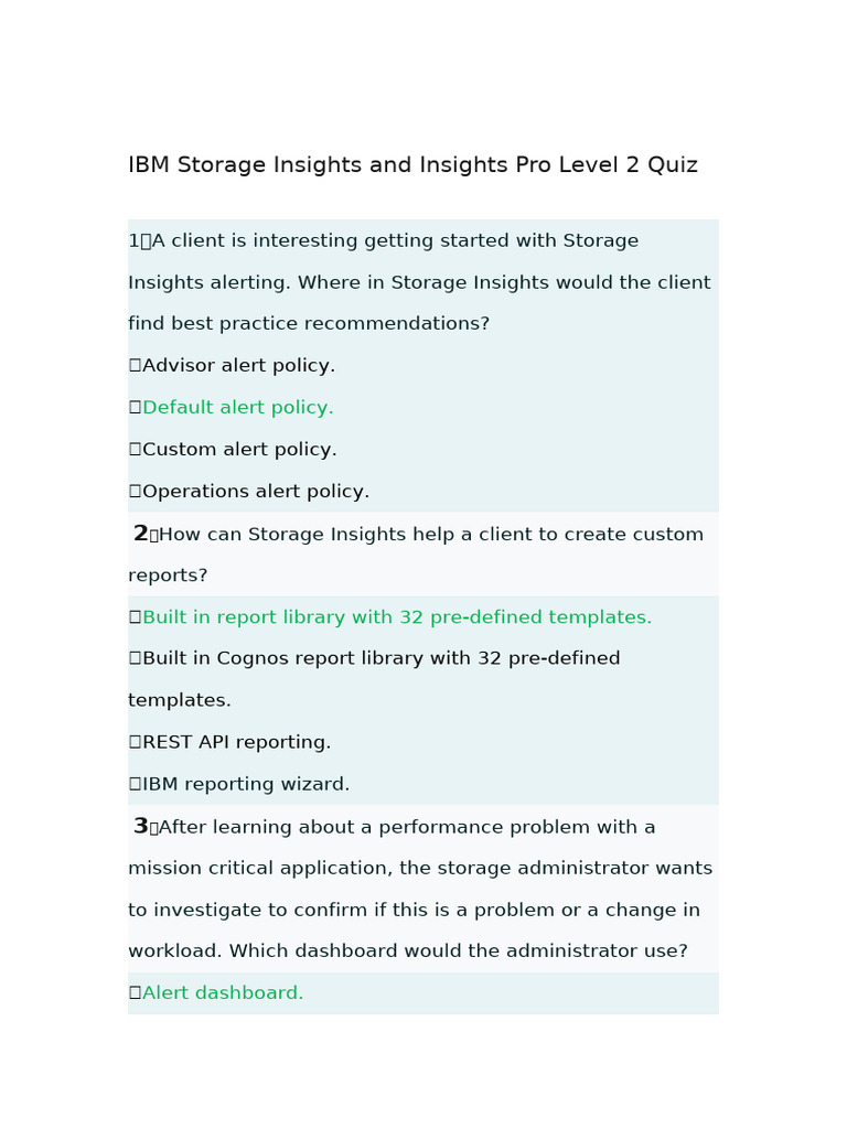 2 - IBM Storage Insights and Insights Pro Level 2 Quiz | PDF | Computer Data Storage | Data